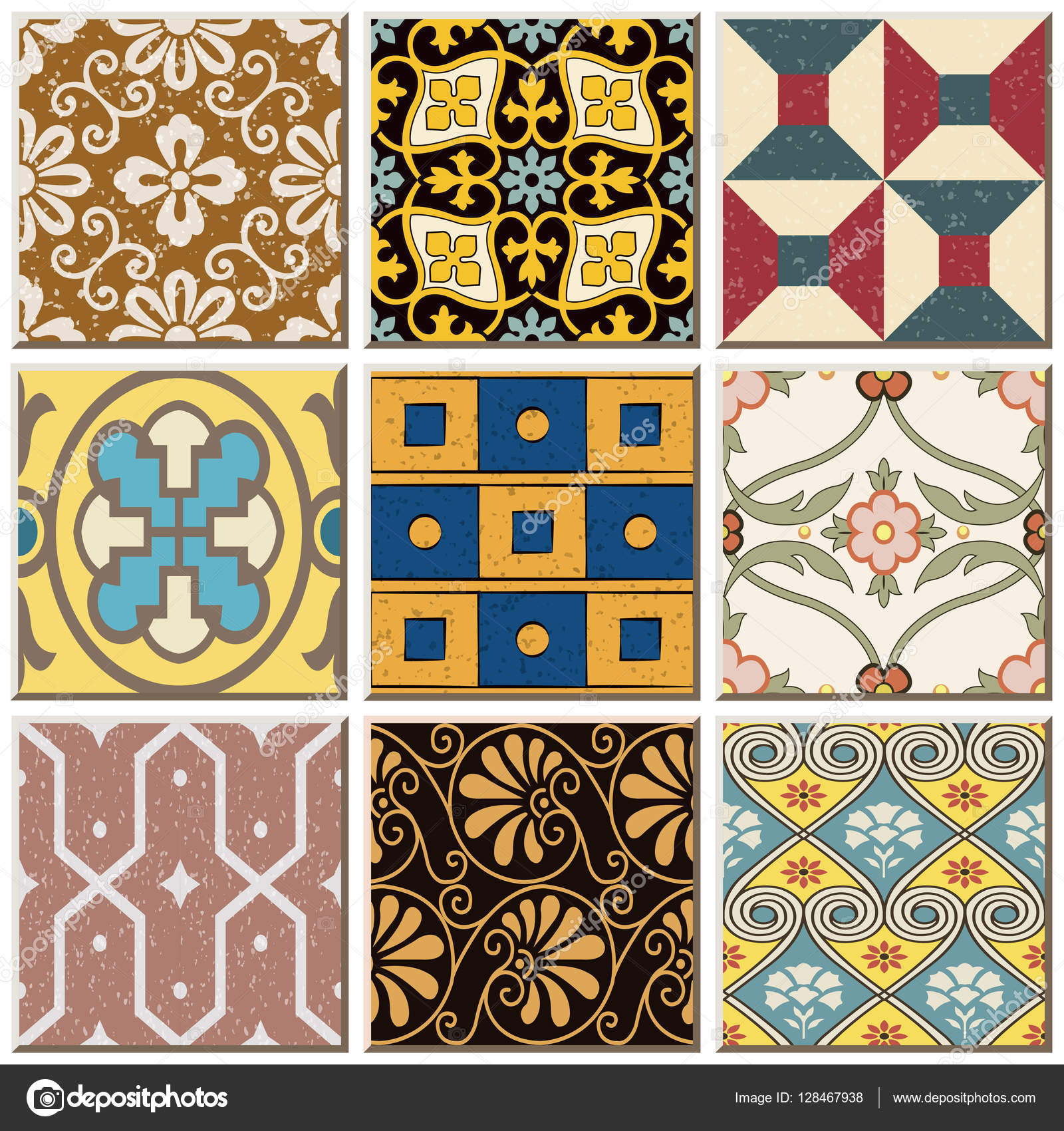 Vintage retro ceramic tile pattern set collection 056 Stock Vector by ...