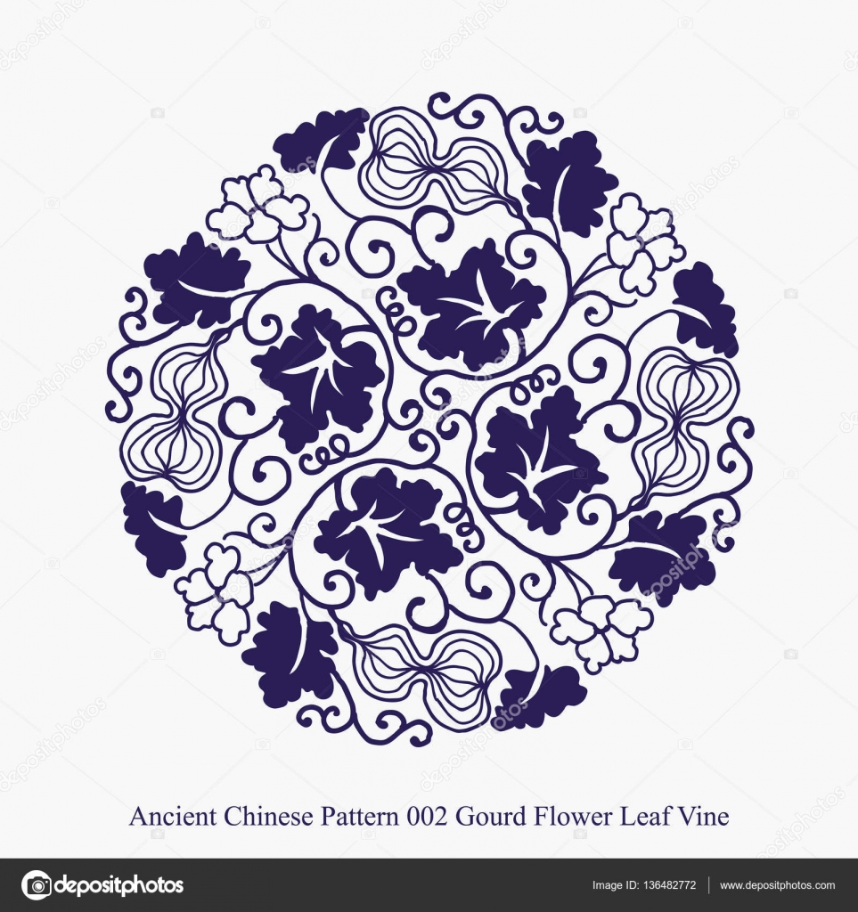 Ancient Chinese Pattern of Gourd Flower Leaf Vine Stock Vector by ...