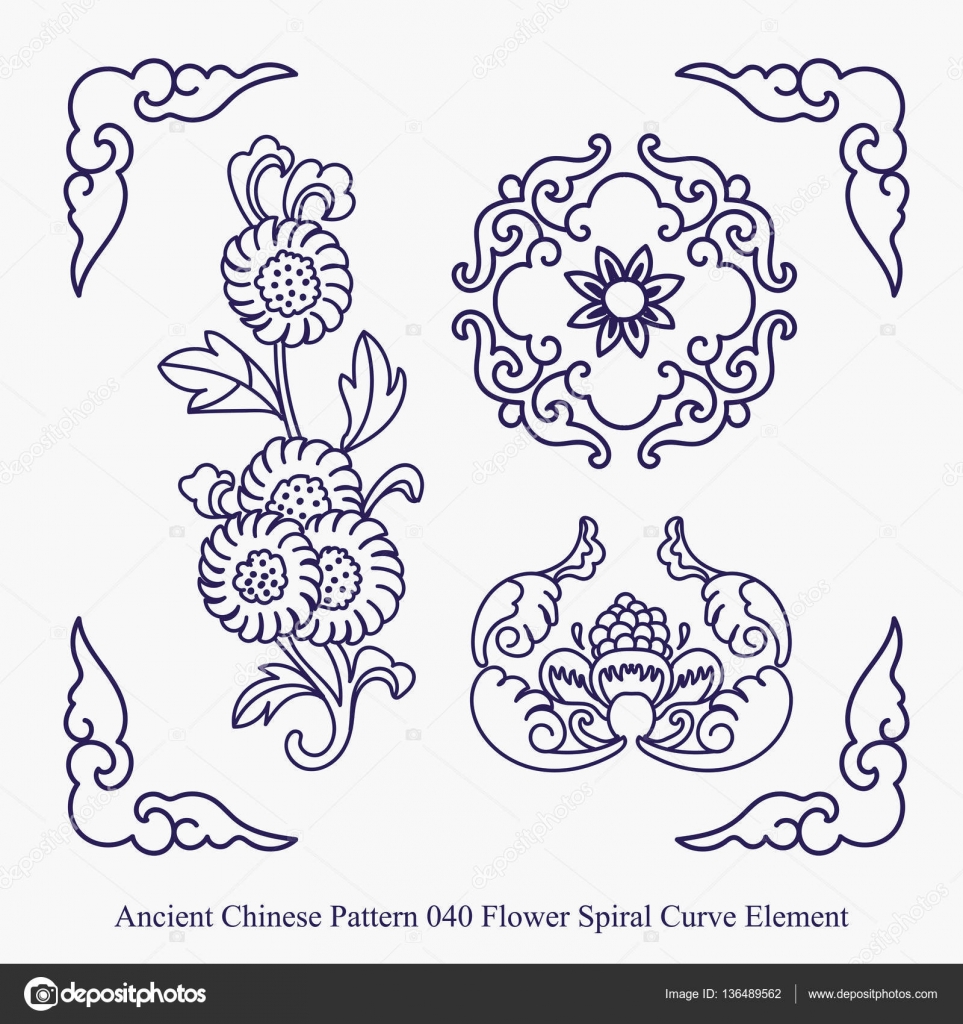 Ancient Chinese Pattern of Flower Spiral Curve Element Stock Vector by ...