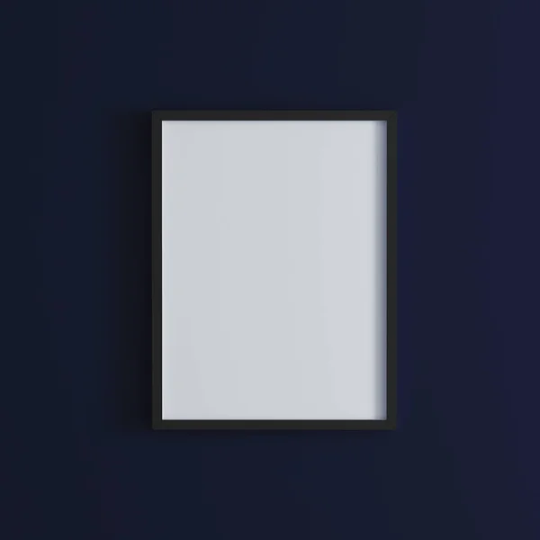blank frame on dark blue wall mock up, vertical black poster frame on ...