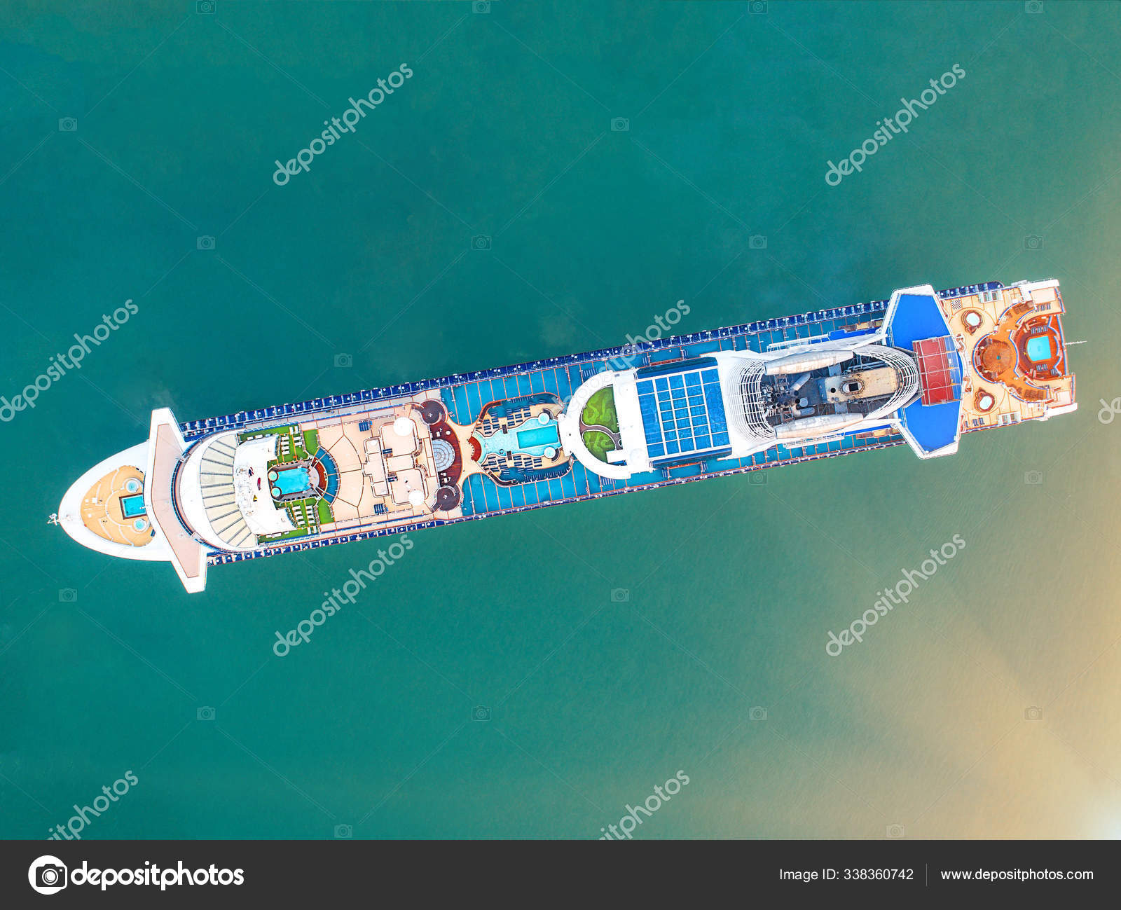 Aerial Top View Passenger Cruise Vessel Ship Sailing Midsea Ship Stock ...
