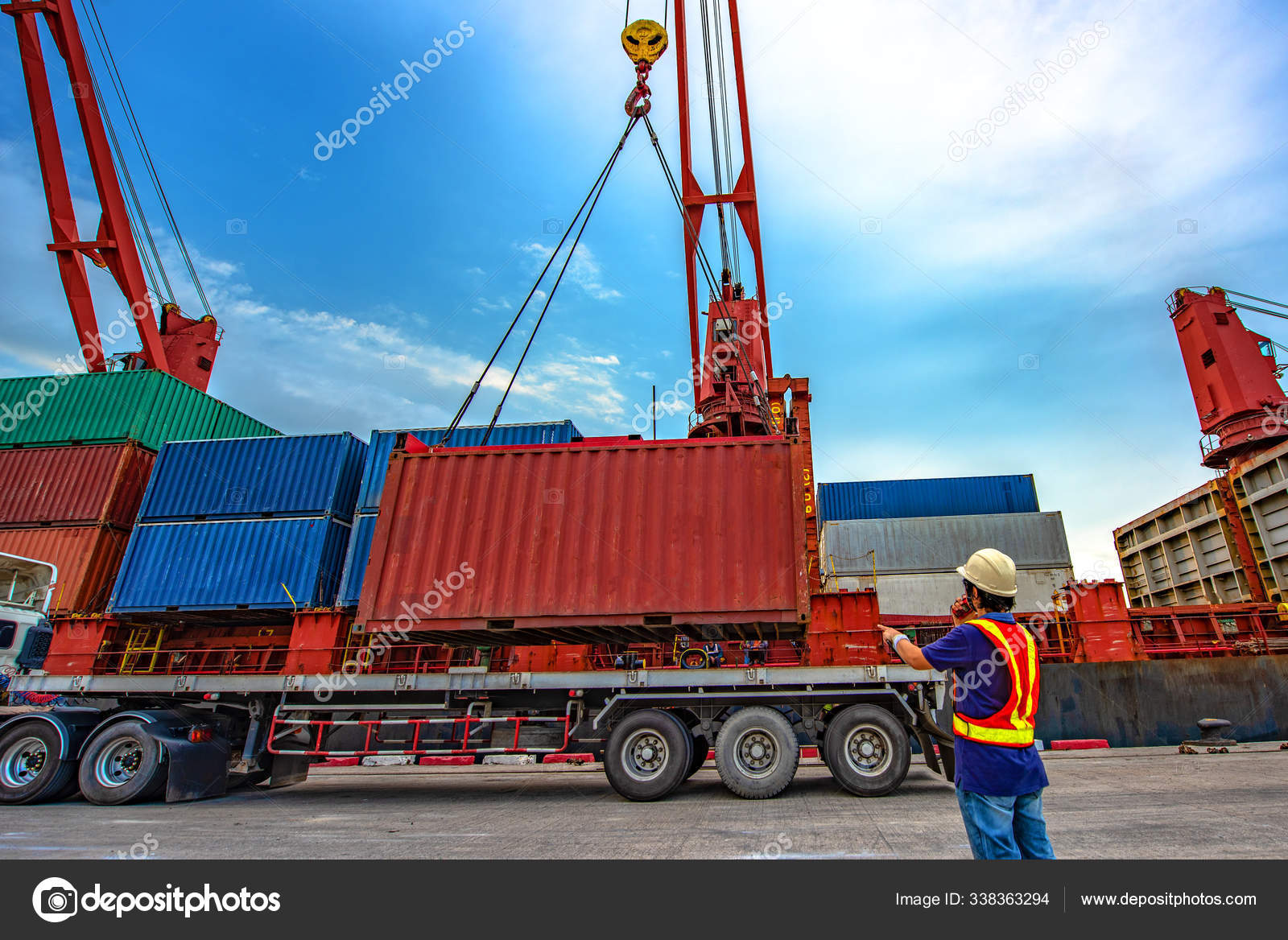 Loading Discharging Operation Container Ship Vessel Port Takes Control ...