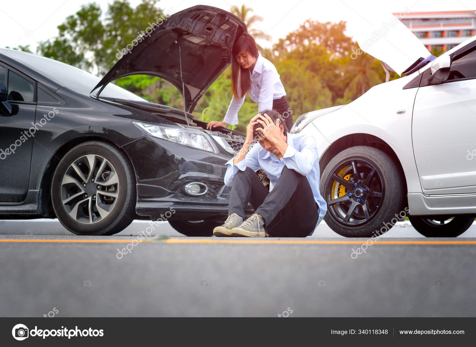 Both Cars Accident Clash Each Other Driver Party Upset Disappoint Stock ...