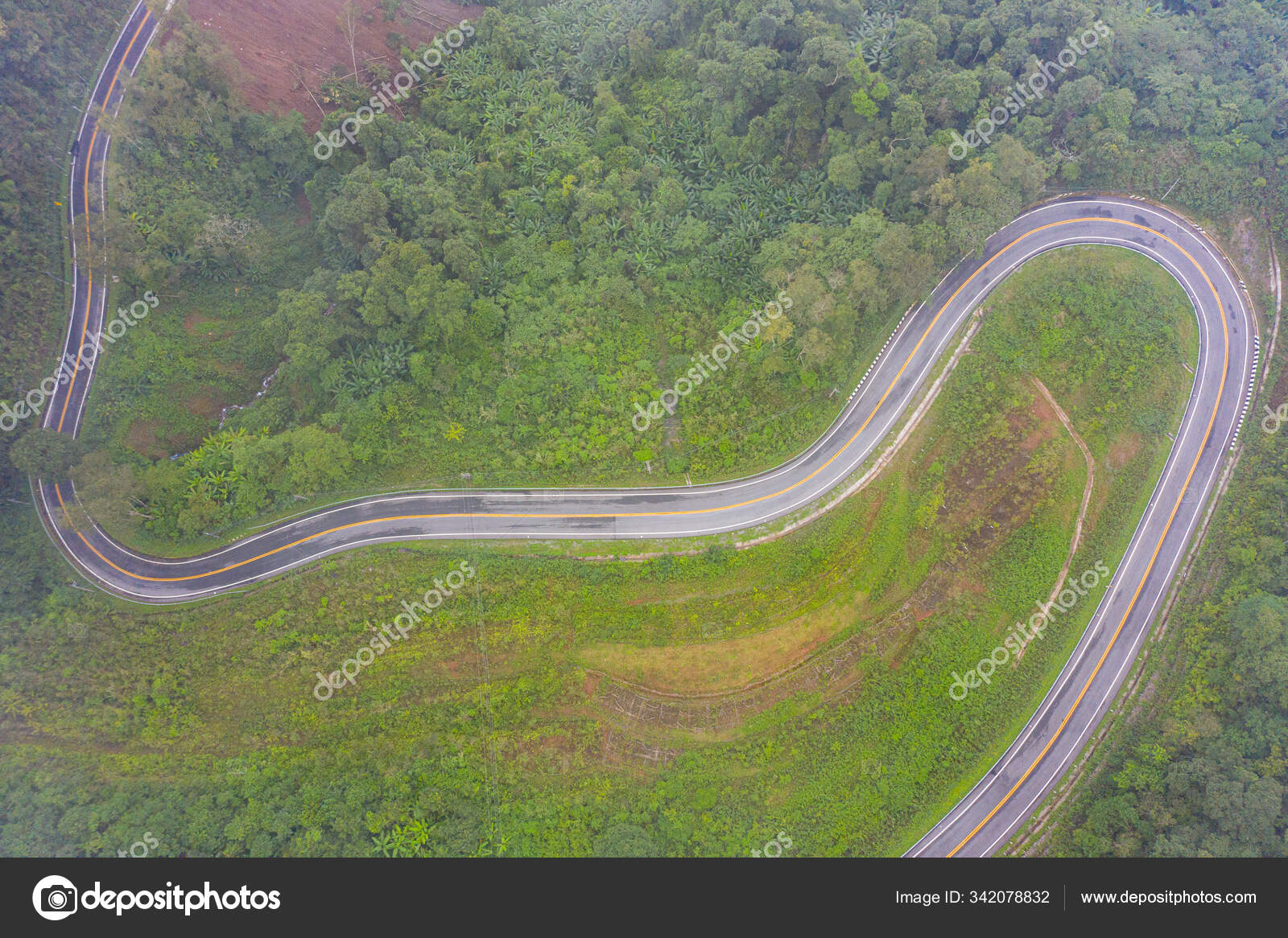 Aerial Top View Sharp Curve High Way Road Mountain Countryside Stock ...