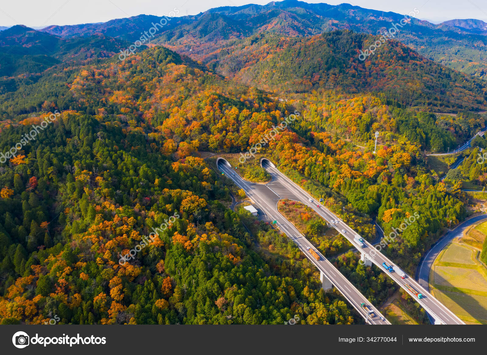 Aerial View Traffic Expressway Underground Tunnel Mountain Countryside ...