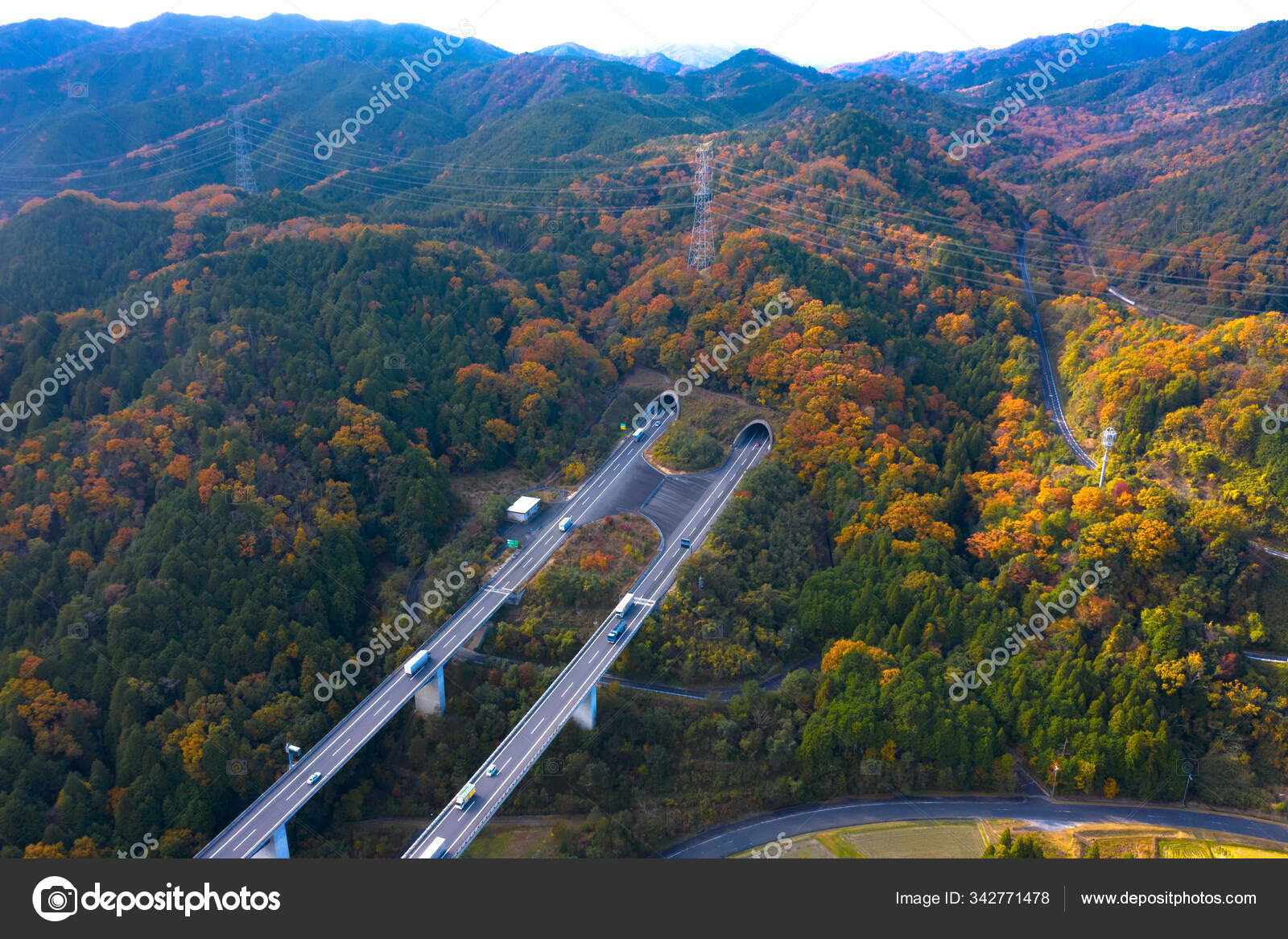 Aerial View Traffic Expressway Underground Tunnel Mountain Countryside ...
