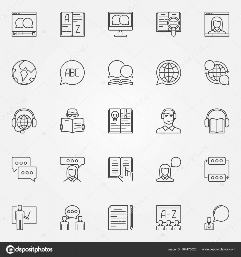 Language learning outline icons Stock Vector by ©sn3g #164475020