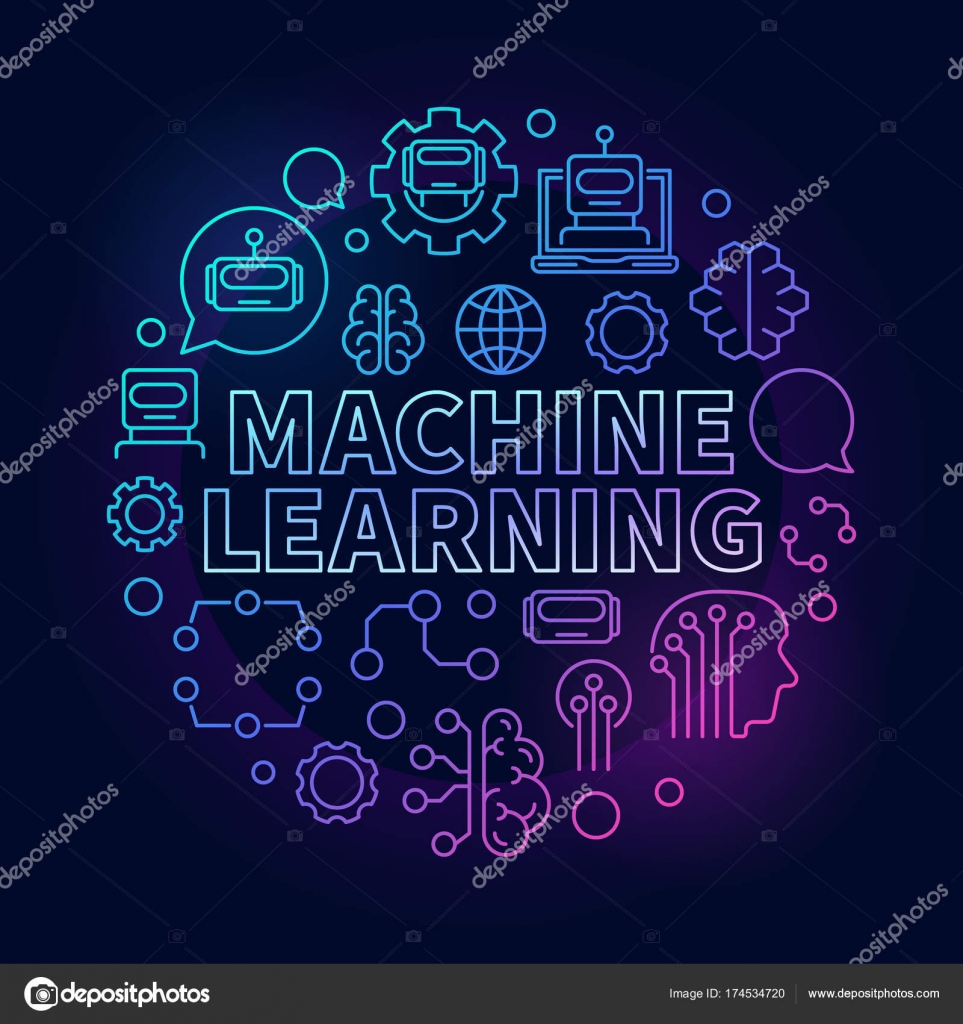Machine learning colorful vector circular linear illustration Stock ...