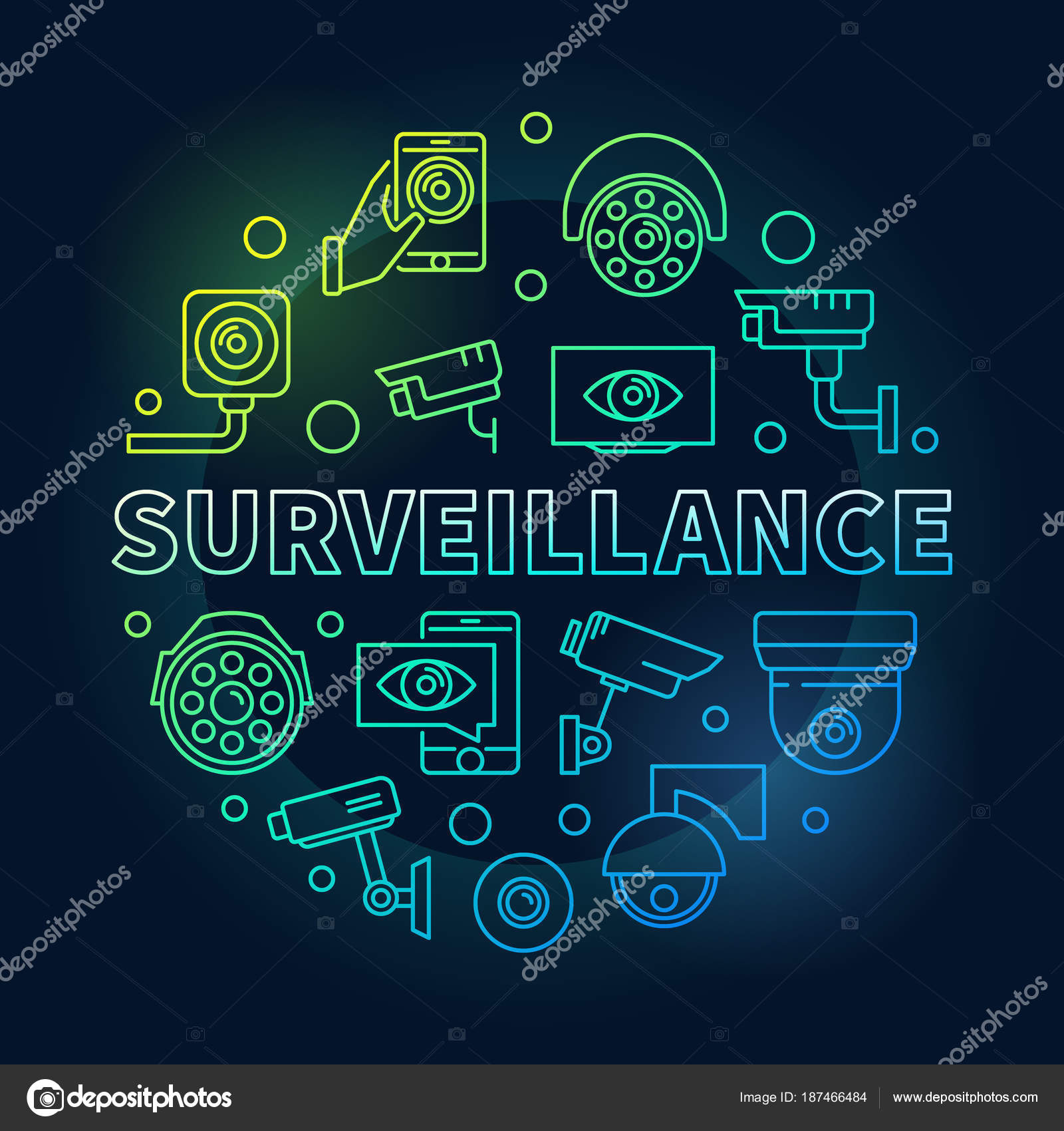 Surveillance vector round colored outline illustration — Stock Vector ...