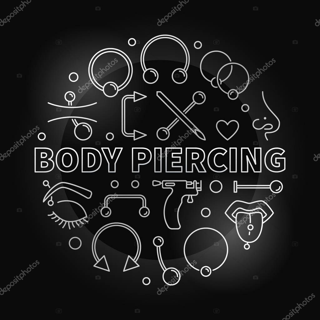 Cuerpo Piercing vector redondo plata ilustración en estilo de contorno 2022