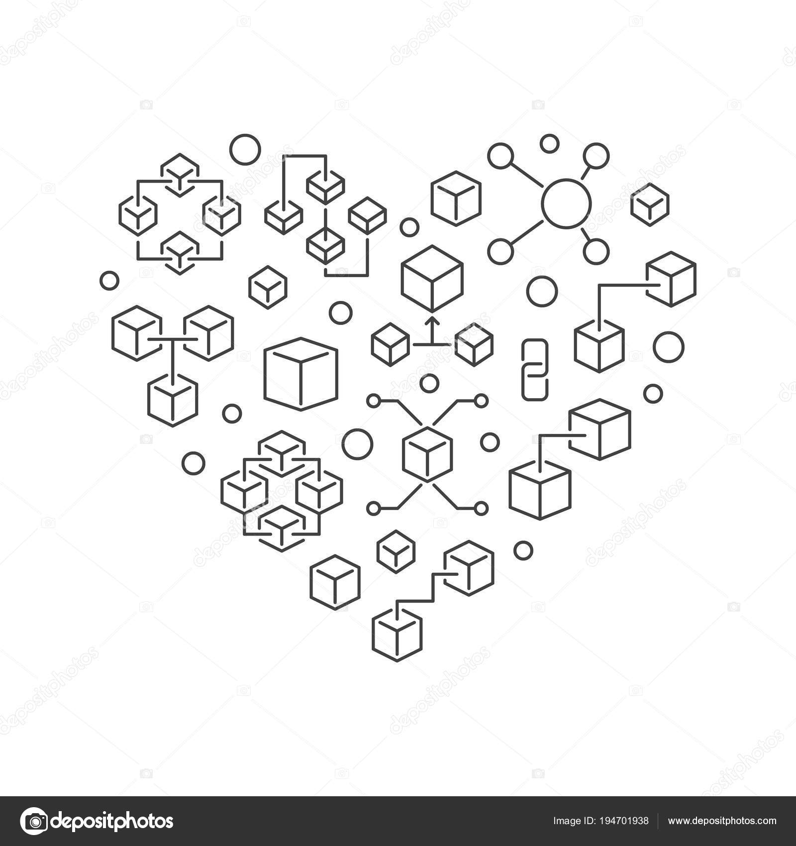 Blockchain vector heart. Outline block chain icons heart shape Stock ...