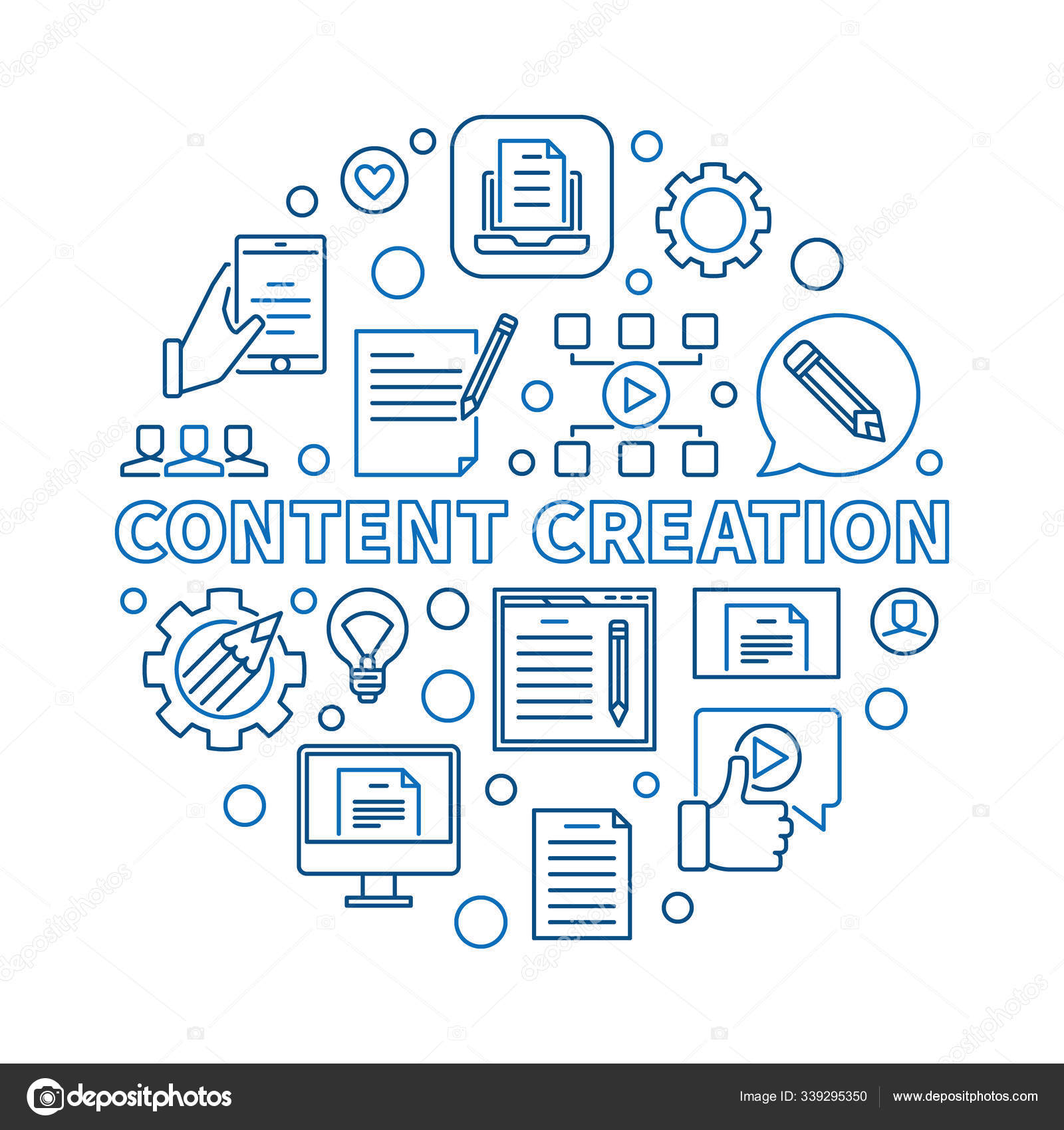 Content Creation vector circular concept linear illustration Stock ...
