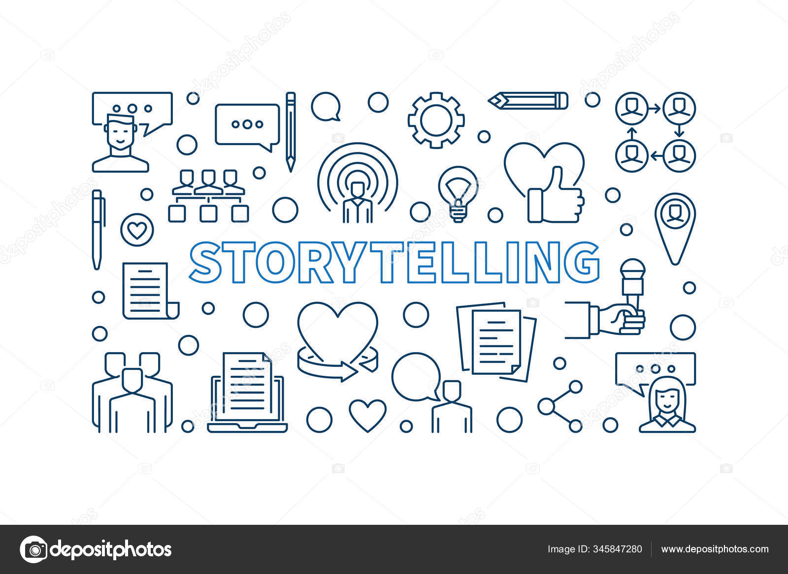 Storytelling vector concept horizontal outline illustration — Stock ...
