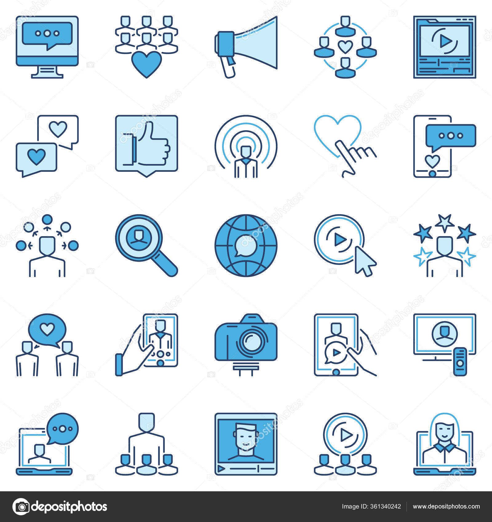 Social media influencer colored icons - vector video blog signs — Stock ...