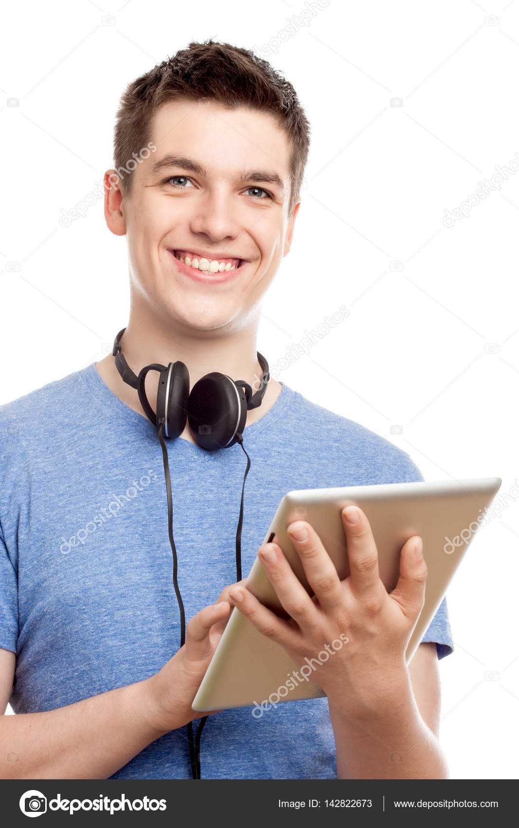 Teenage Boy with a Digital Tablet - Isolated Stock Photo by ©mvancaspel ...