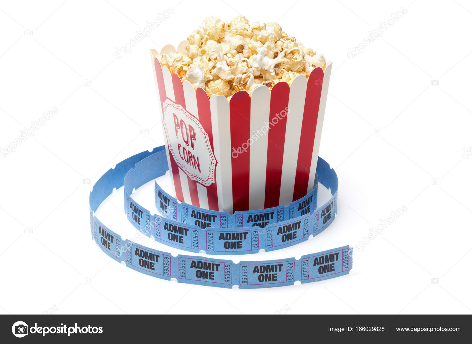 Movie Objects Serie: Admit One ticket and Popcorn, Isolated on White ...