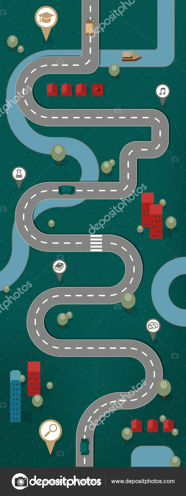 Road Map, Flat Design Vector Illustration Education Career Path Concept ...