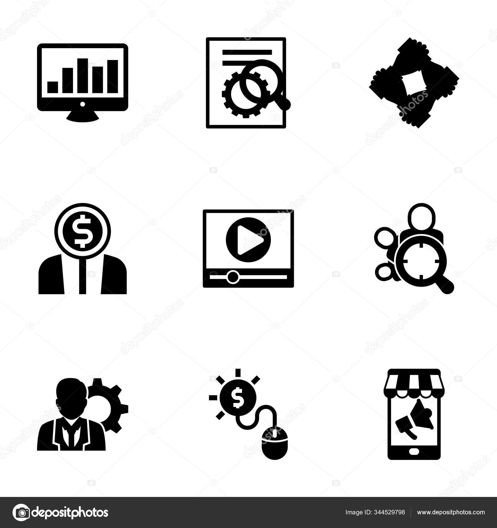 9 management filled icons set isolated on white background. Icons set ...