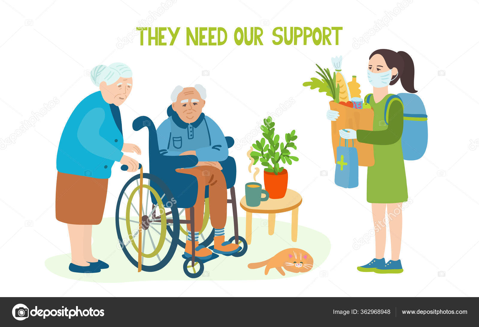 Need Our Support Lettering Illustration Senior Couple Young Woman ...