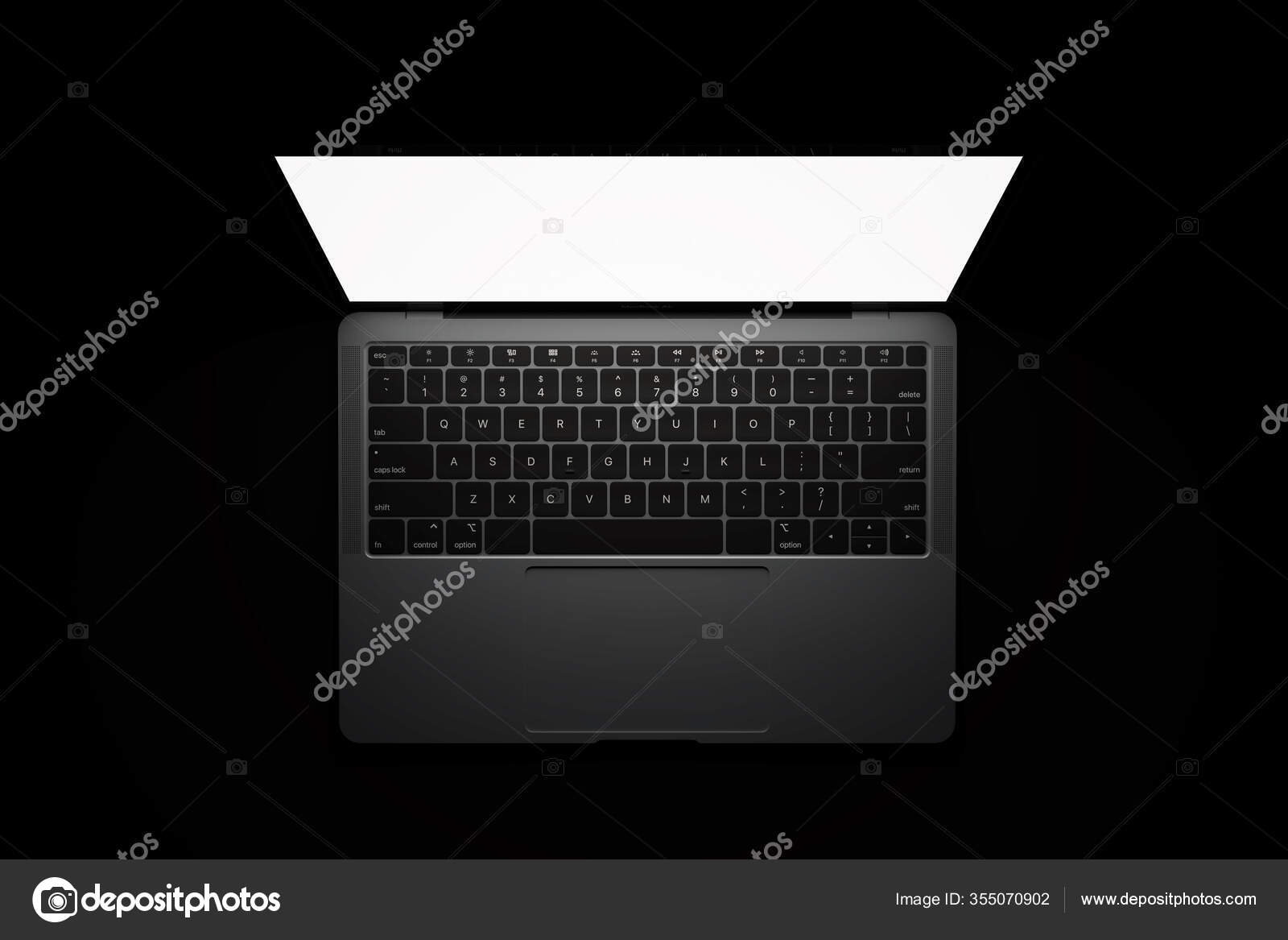 Modern Computer Laptop Open White Screen Night Black Background Light ...