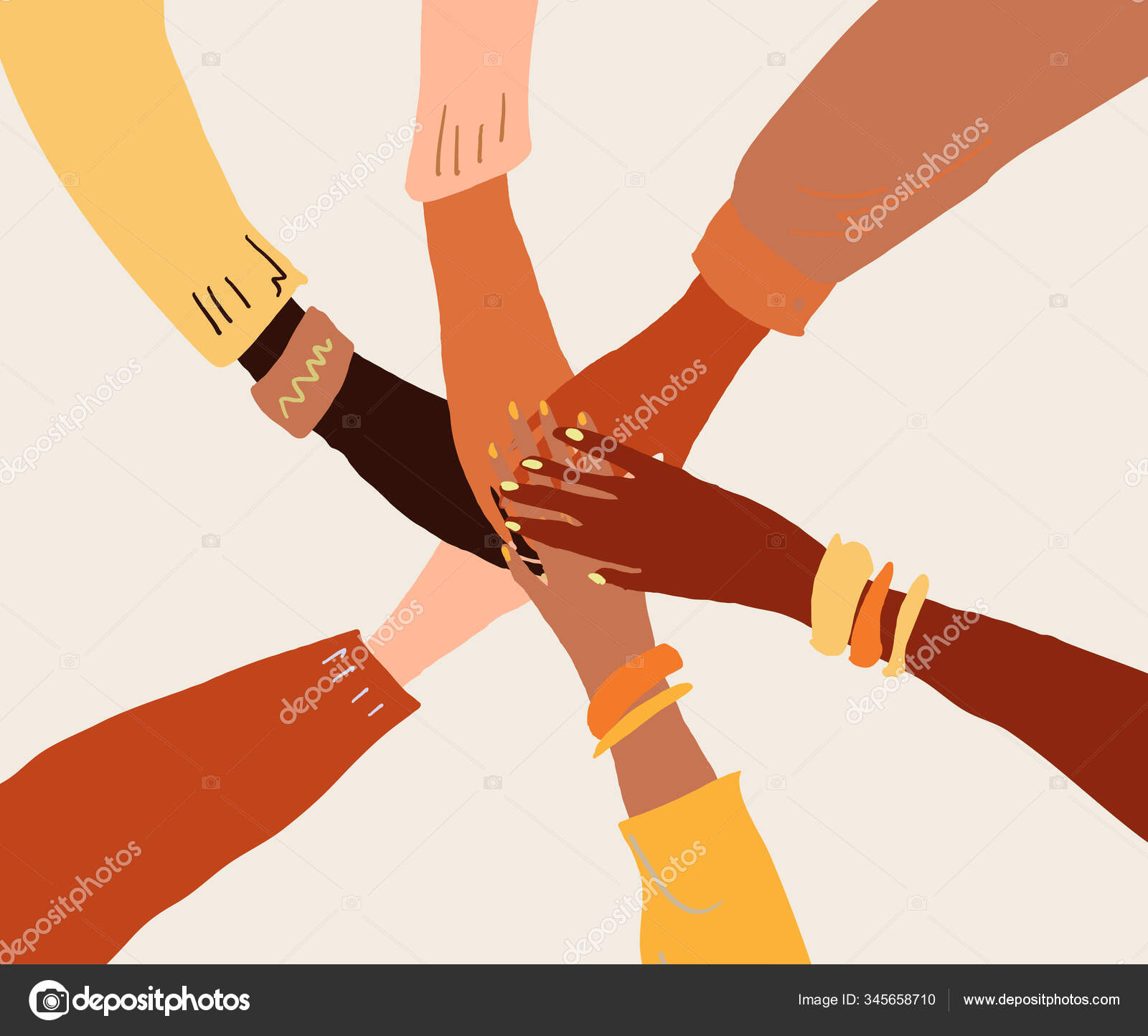 Llustration of a people's hands with different skin color together ...