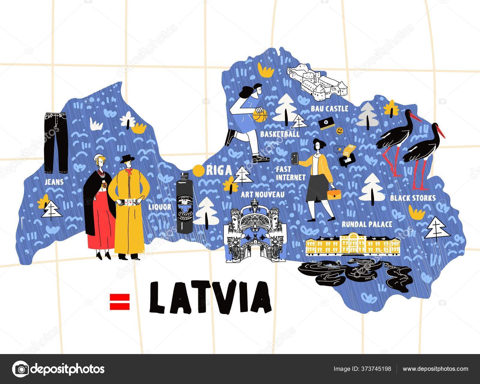 Latvia map hand drawn vector illustration flag Stock Illustration by ©Nickvector #373745198