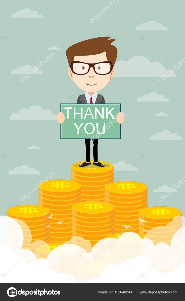 Man proudly standing with thanks on the huge money Stock Vector by ...