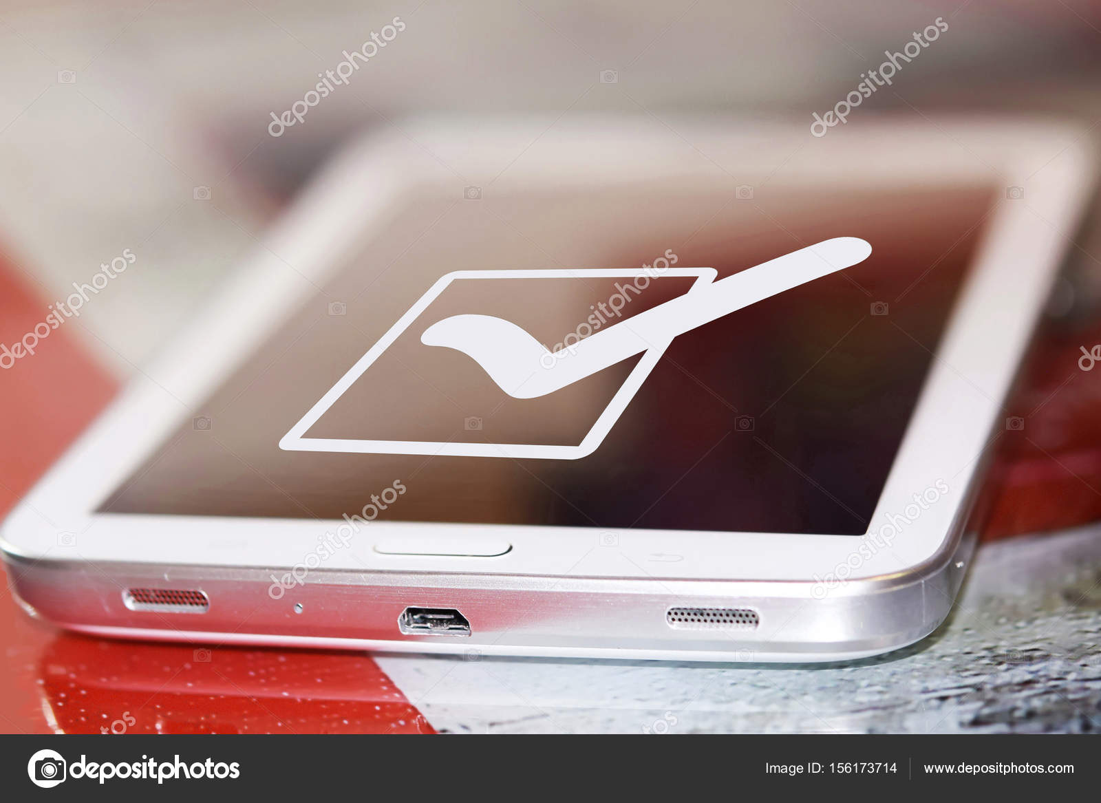 The checkbox with the tick on the cell phone screen . Stock Photo by ...