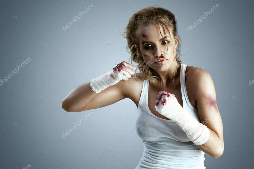Aggressive female fighter — Stock Photo © fisher.photostudio #151319786