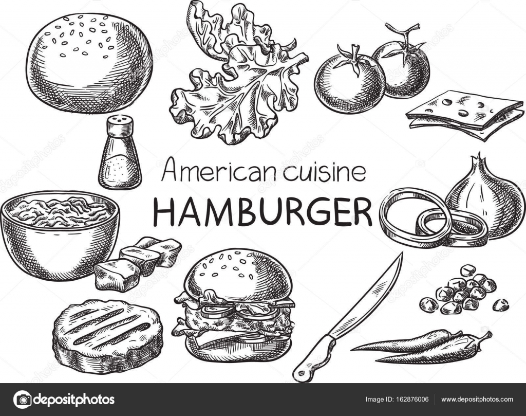 American cuisine. Creative conceptual vector. Sketch hand drawn ...