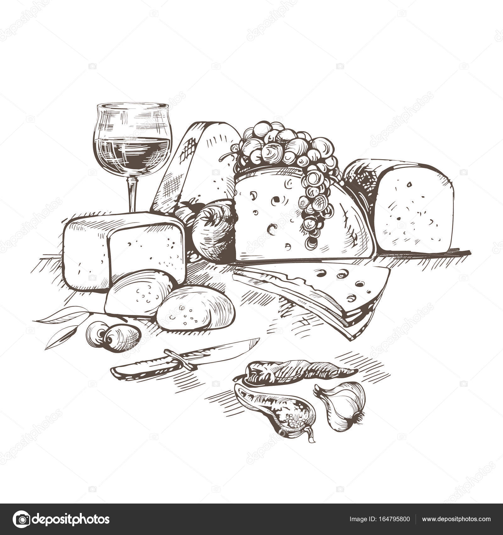 Cheeses. Creative conceptual vector. Sketch hand drawn cheese ...