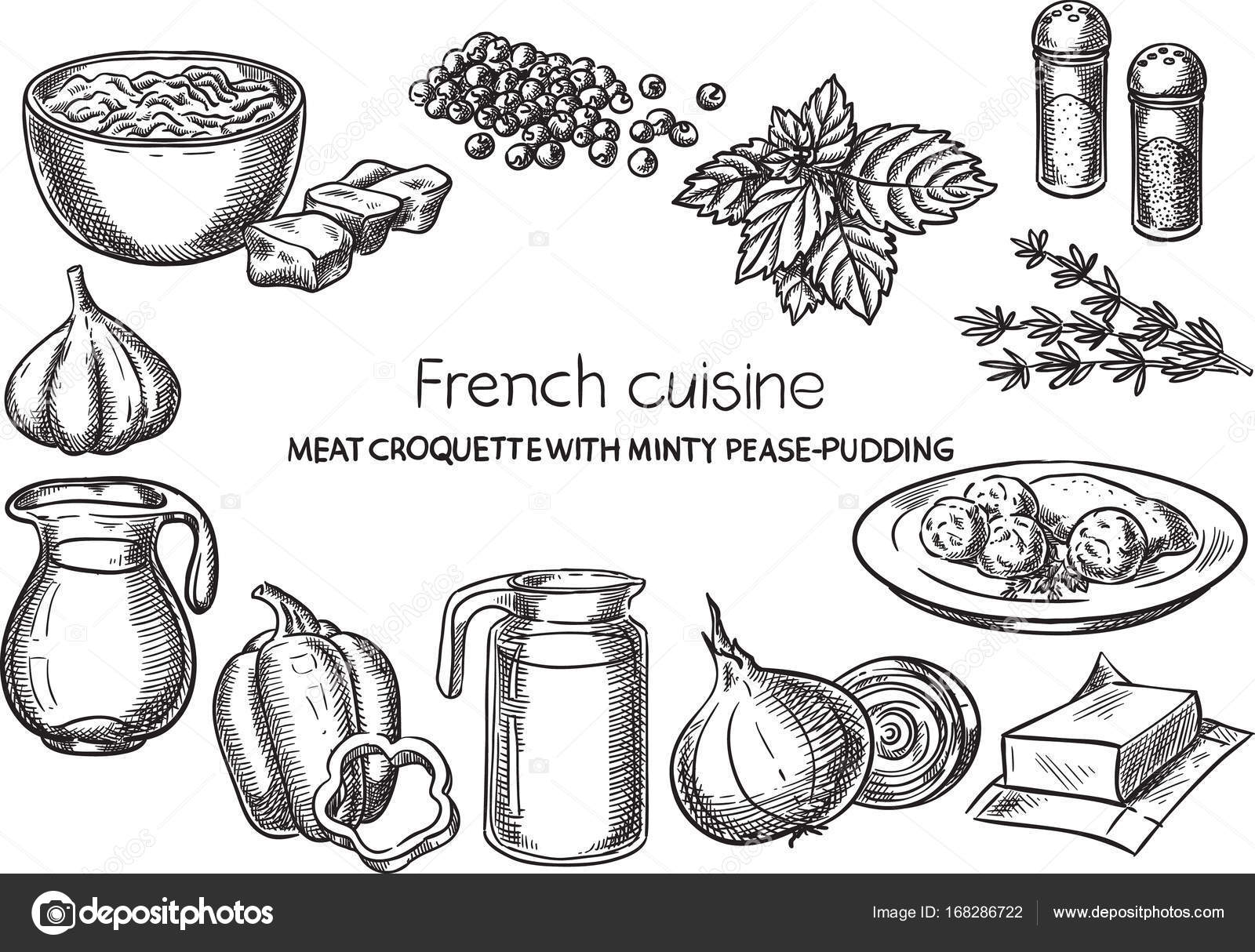 French cuisine.Creative conceptual vector. Sketch hand drawn french ...