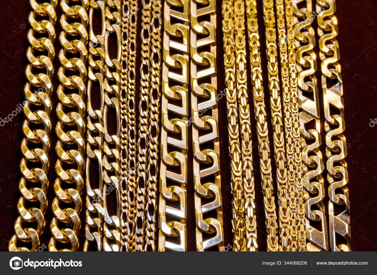 Collection Different Types Heavy Golden Chains Stock Photo by ...