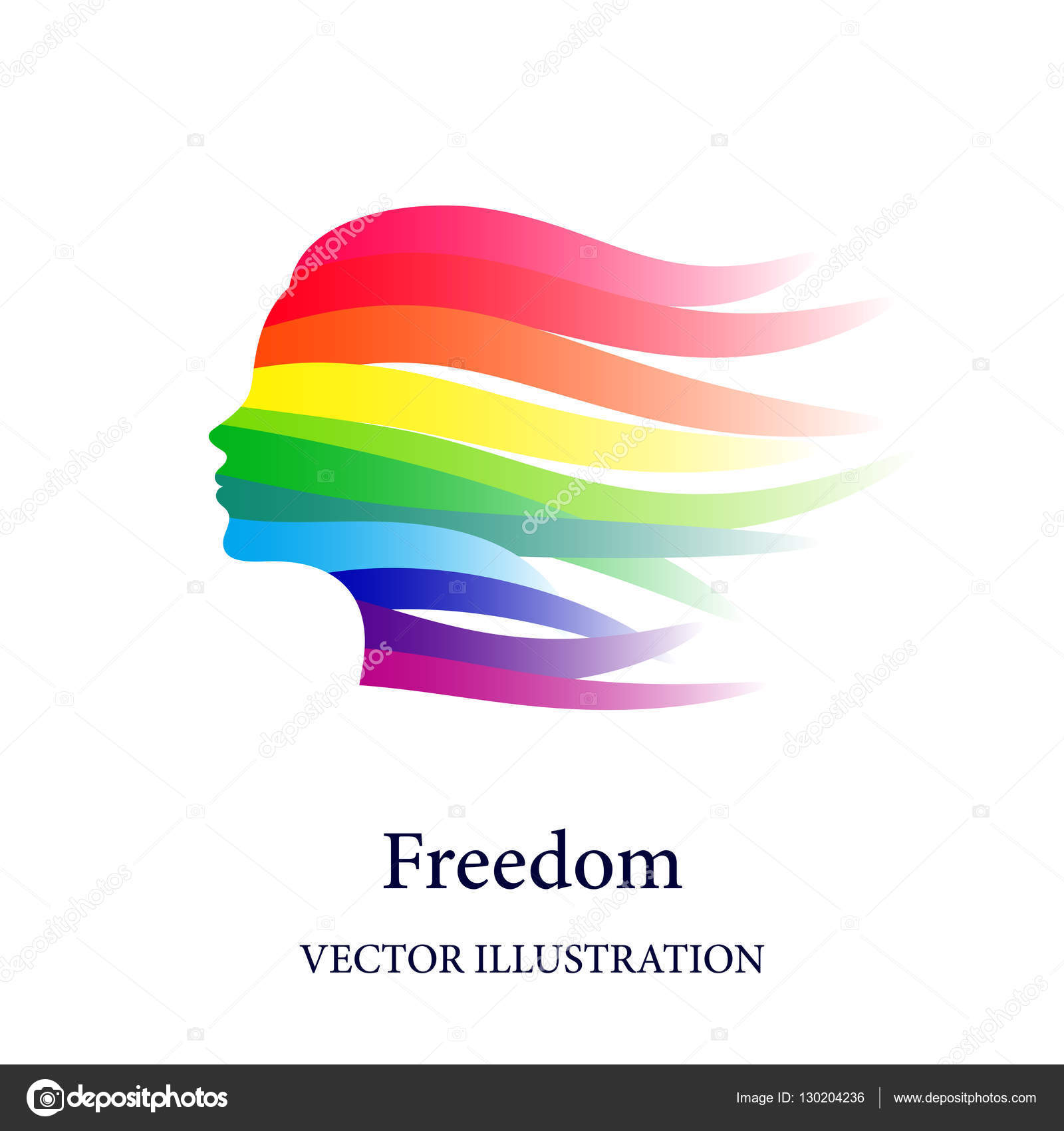 Freedom concept with female face consisted of rainbow ribbons in the ...