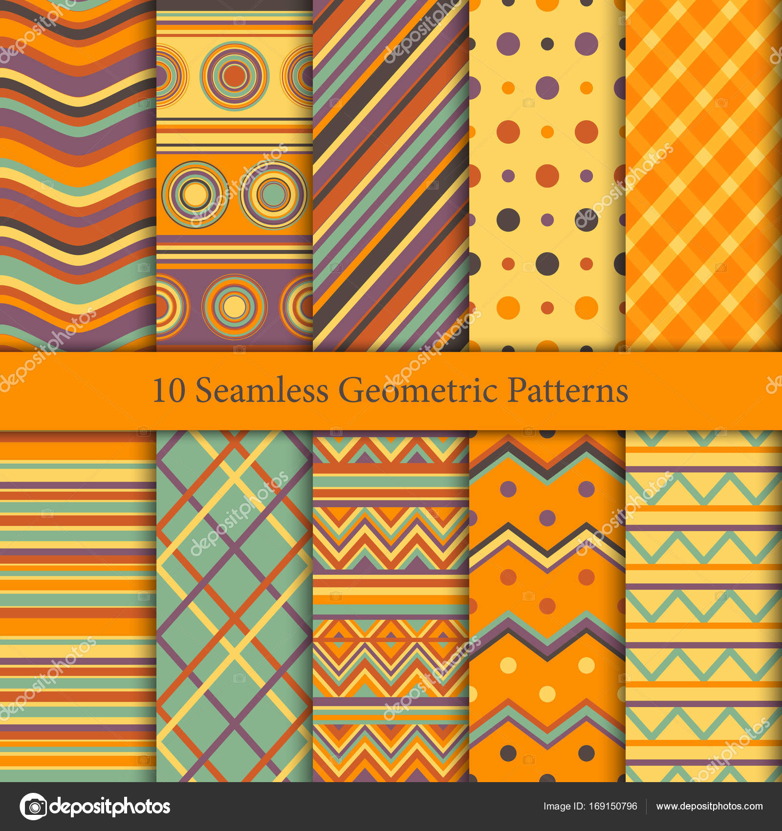 Ten seamless geometric patterns in warm hues. Stock Vector Image by ...