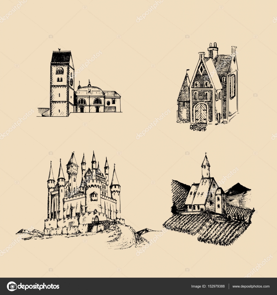 Medieval landscapes set — Stock Vector © vladayoung #152979388