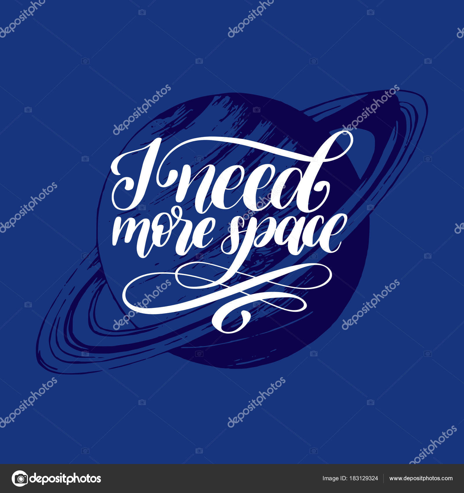 Hand Lettering Phrase Need More Space Drawn Vector Illustration Planet ...