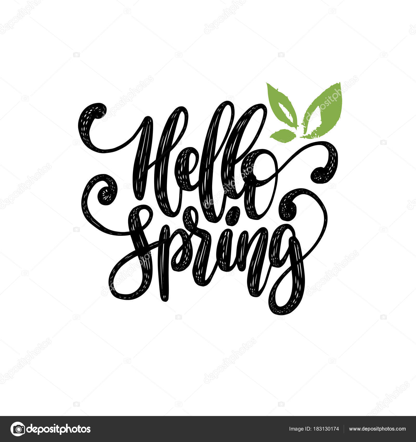 Hand Lettering Hello Spring Vector Inspirational Phrase White ...