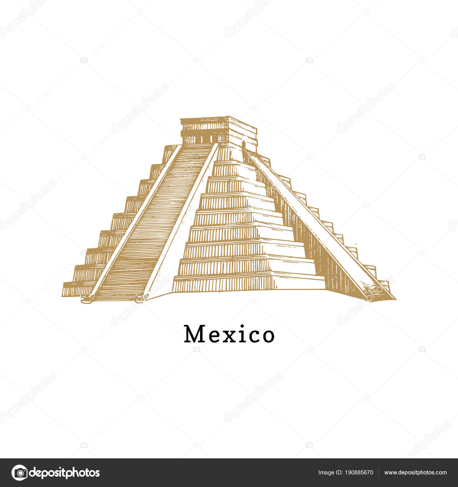 Hand Drawn Maya Pyramid Lettering Mexico White Background Stock Vector ...