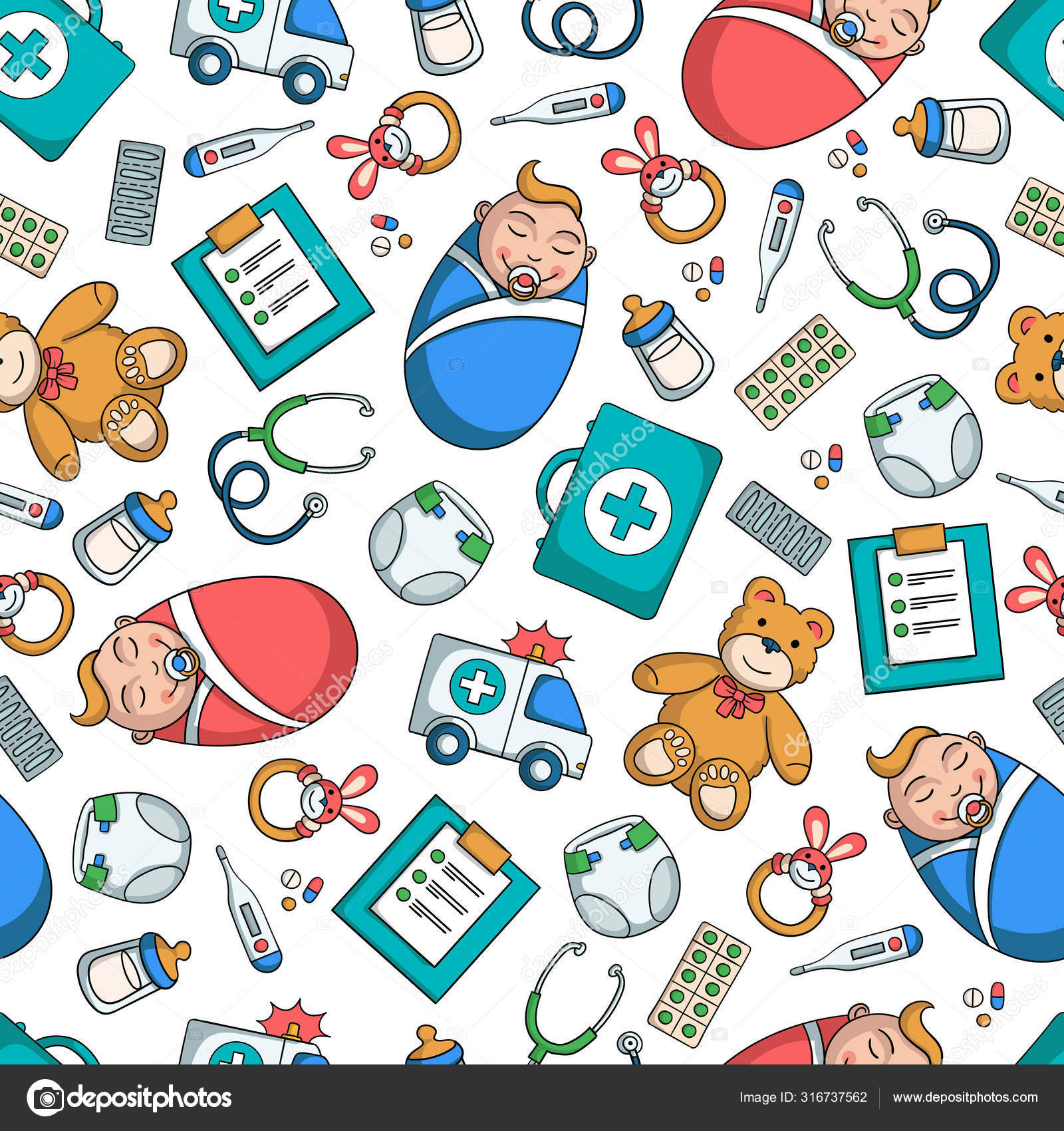 Vector Seamless Pattern Theme Pediatrics Children's Health White ...