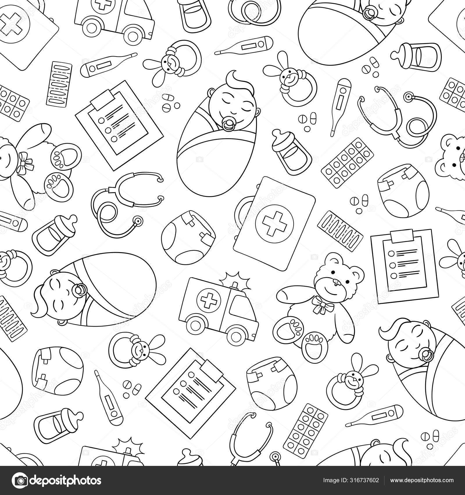Vector Seamless Pattern Theme Pediatrics Children's Health White ...
