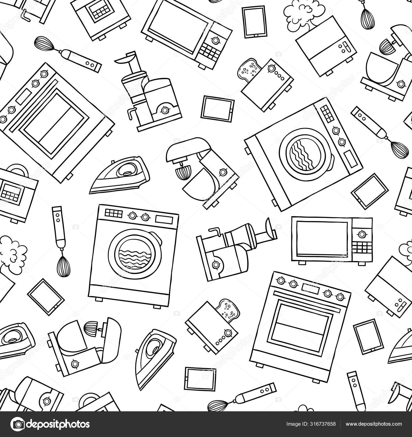 Vector Seamless Pattern Home Appliances Electronics Kitchen Quipment ...