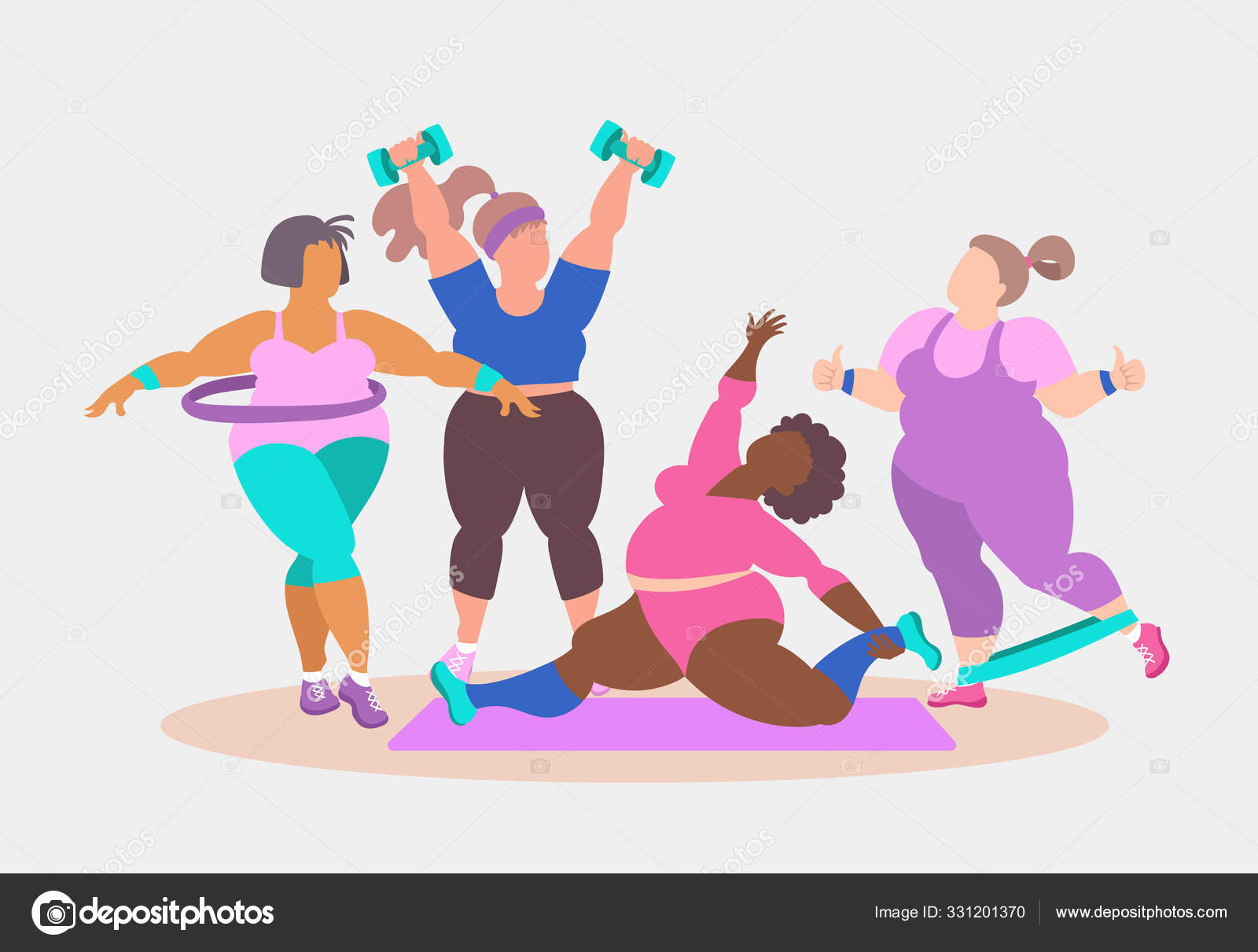 Vector Colorful Poster Fitness Training Group Women Sportswear Female Cartoon Stock Vector by ...