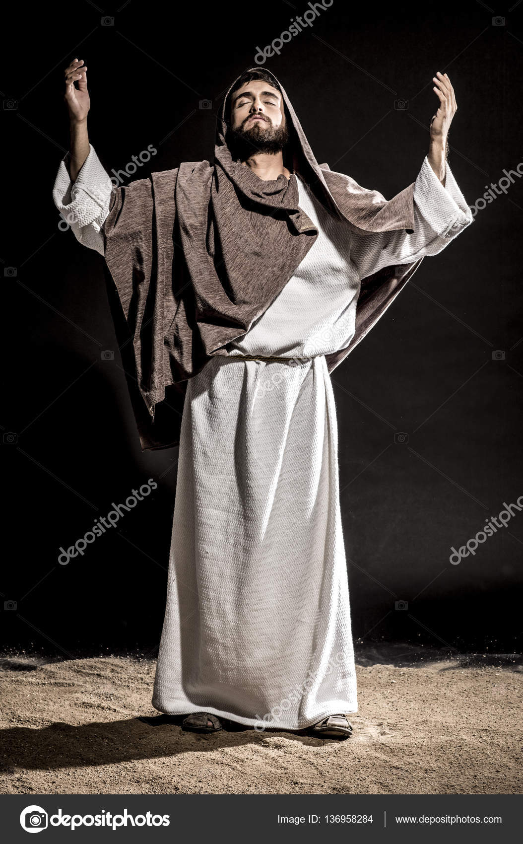 Jesus Christ Praying God Consecration Bread Grapes Dark Black Night ...