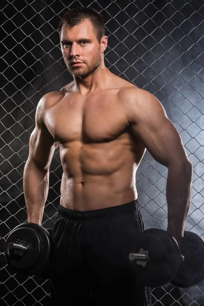 Beautiful Strong Man Dumbbell Fence Background Stock Photo by ©racool ...