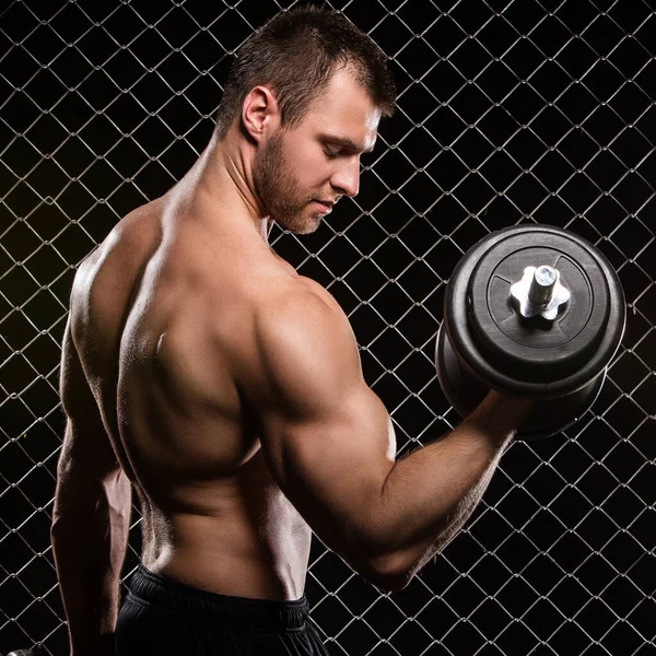 Beautiful Strong Man Dumbbell Fence Background Stock Photo by ©racool ...