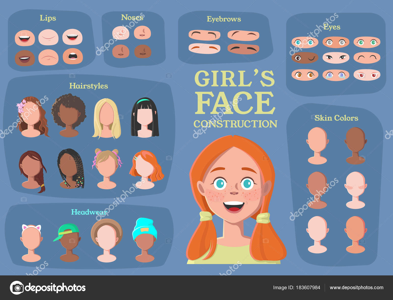 Animated: girl face | Girl Character Constructor Student Hipster ...