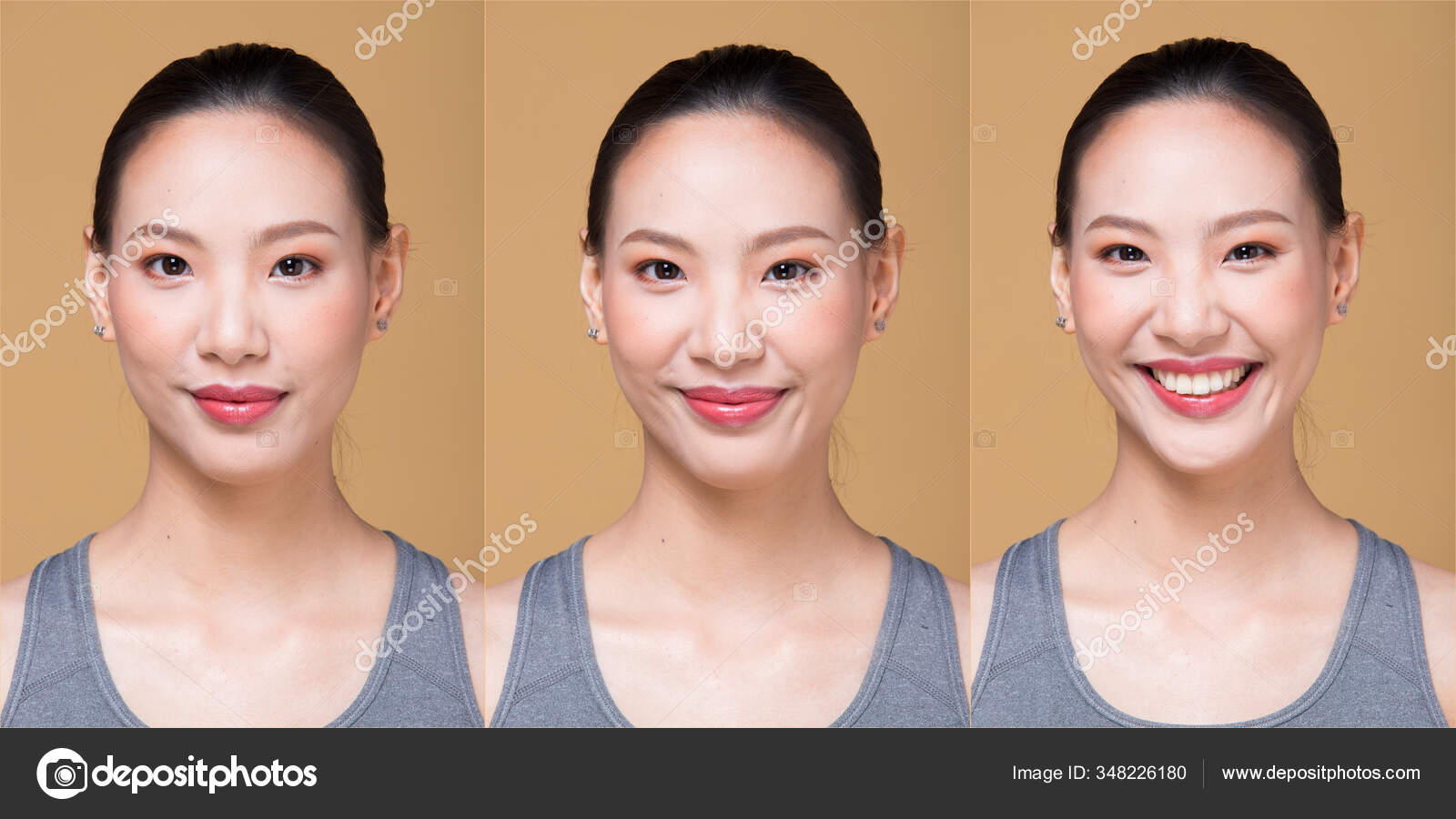 Collage Group Pack Asian Woman Applying Make Wrapped Hair Style Stock ...