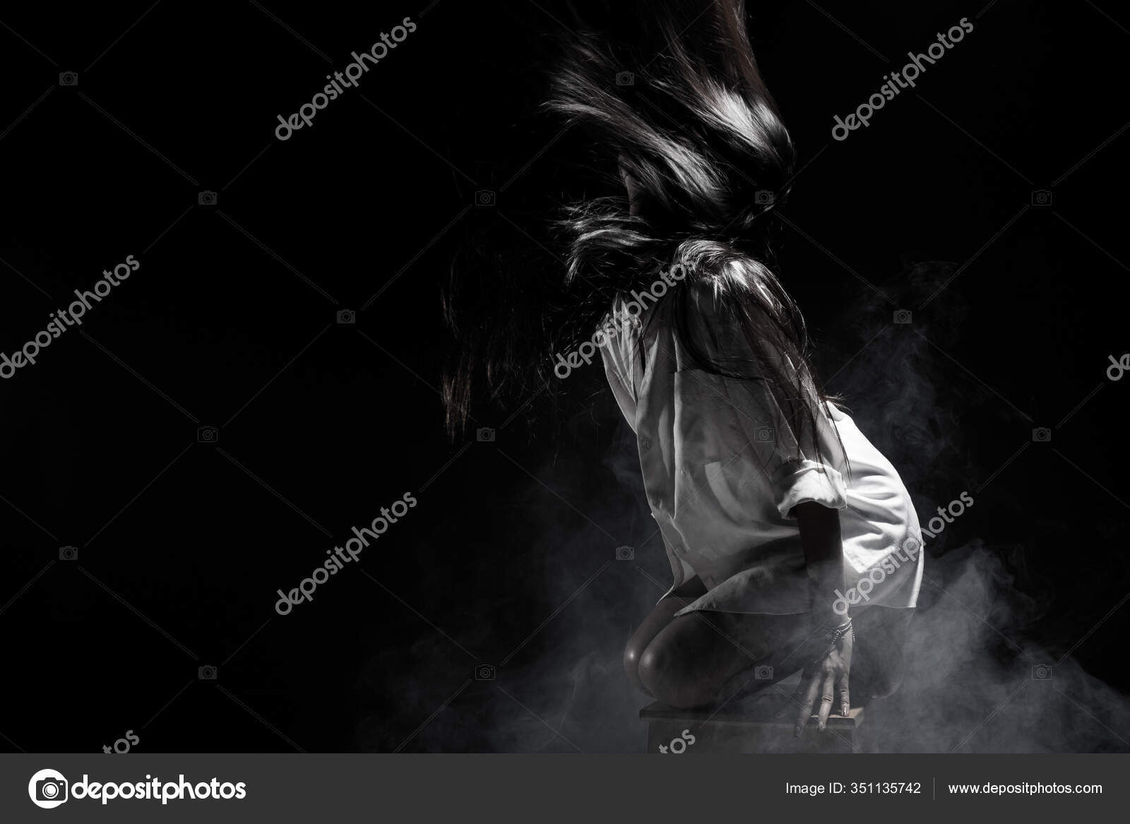 White Smoke Tan Skin Asian Woman Black Straight Hair Dense Stock Photo ...