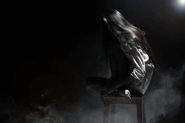 White Smoke Tan Skin Asian Woman Black Straight Hair Dense Stock Photo ...